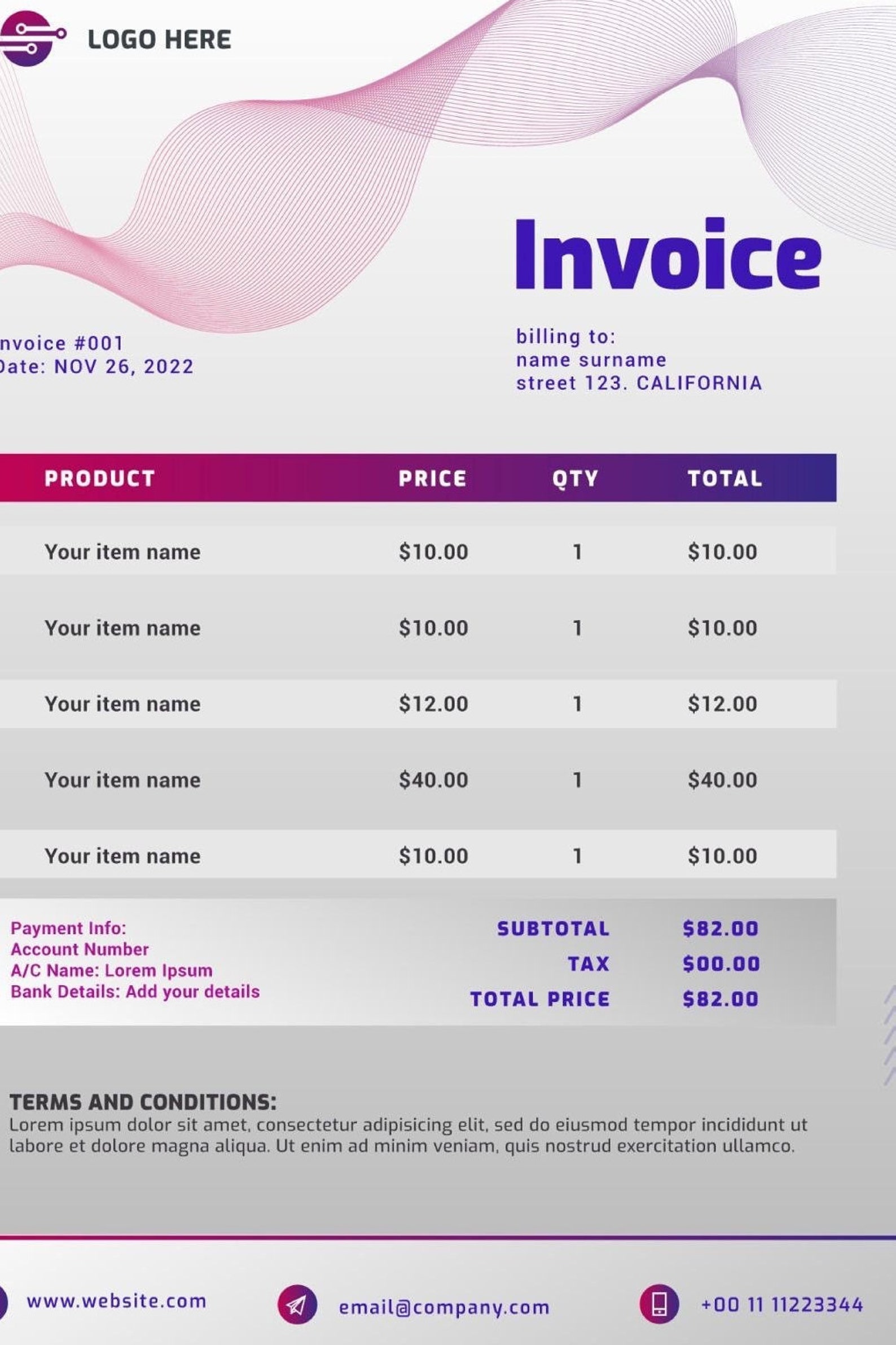 Invoice Template Printable Invoice Template Invoice Template for Word ...