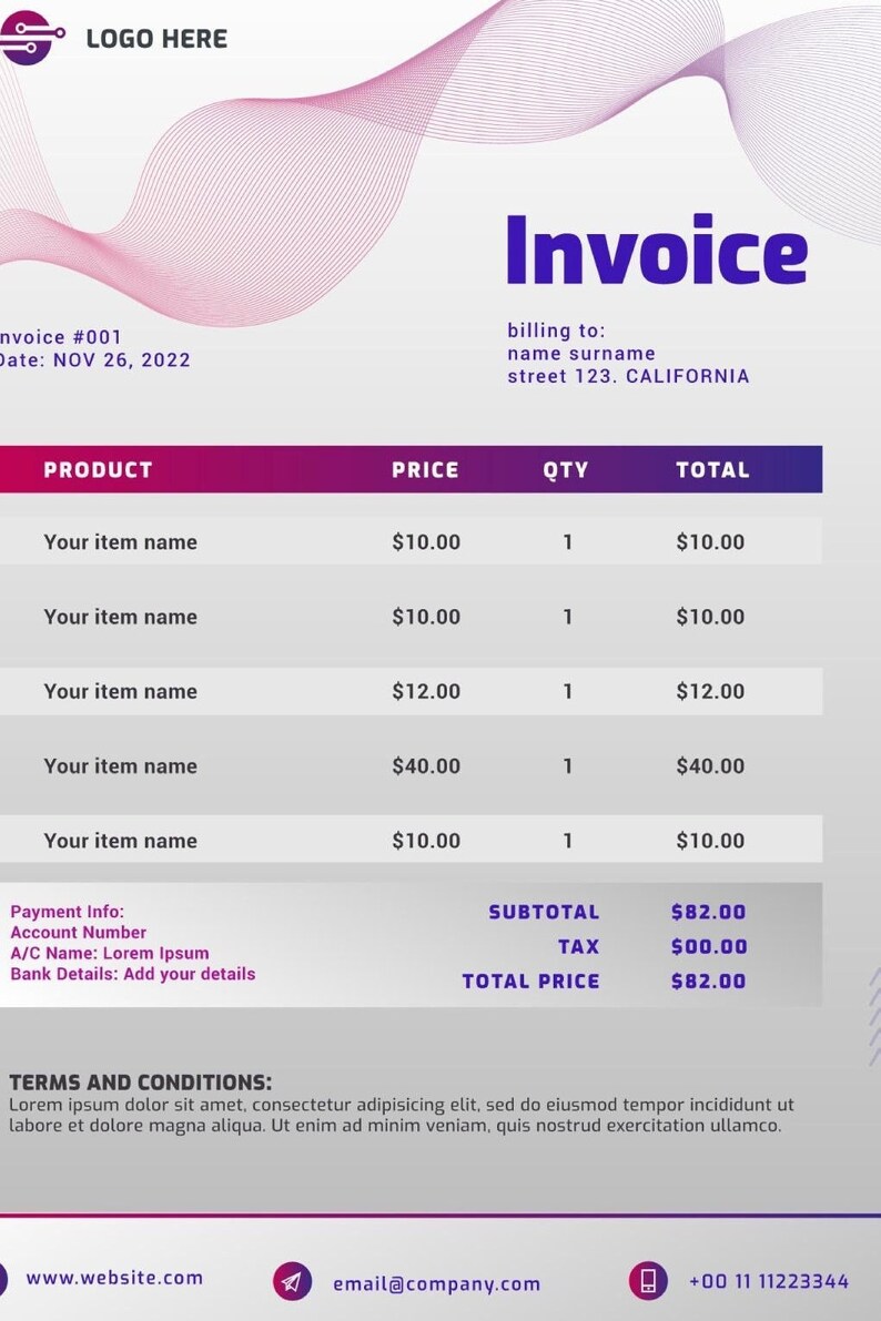 Invoice Template Printable Invoice Template Invoice Template for Word ...