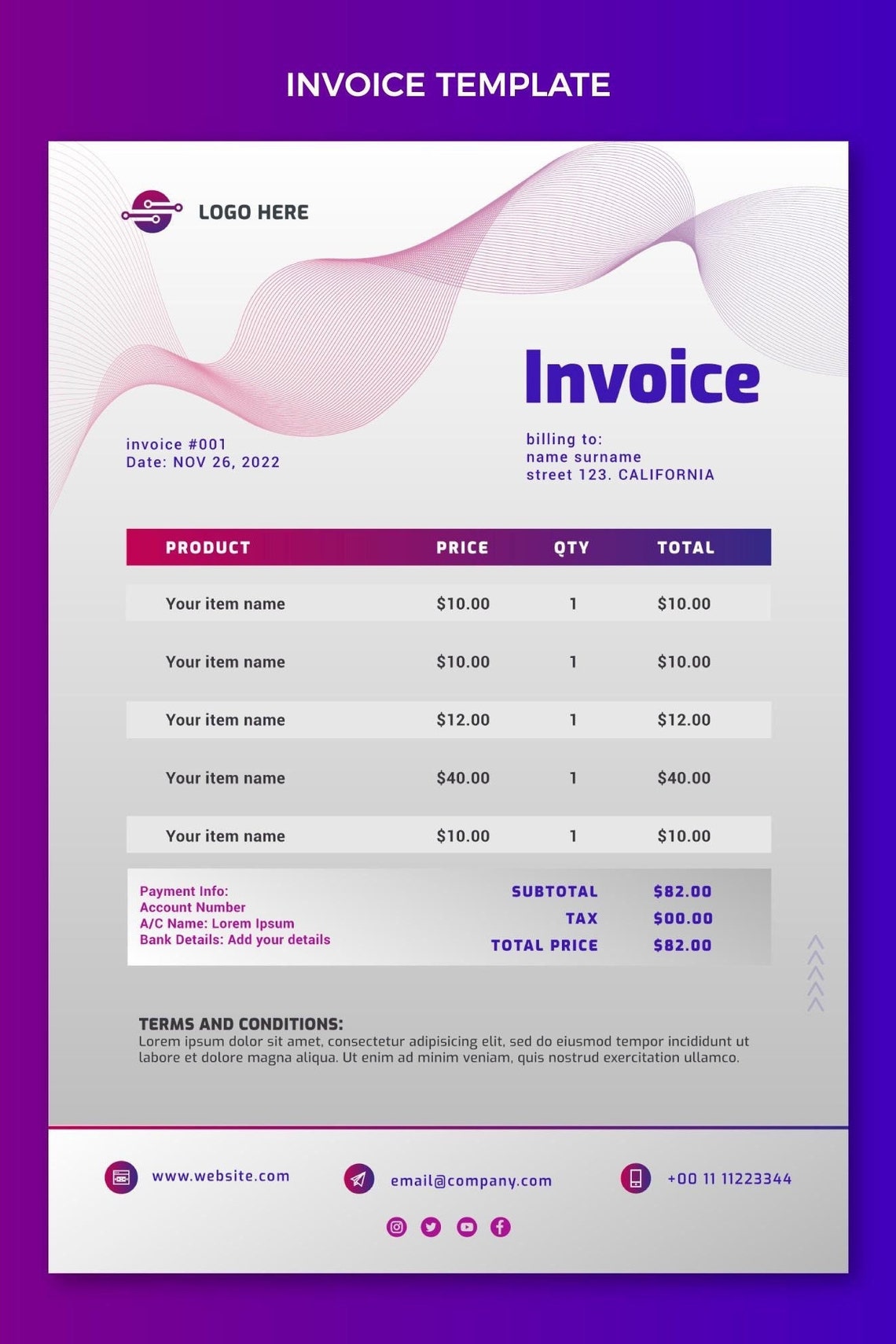Invoice Template Printable Invoice Template Invoice Template for Word ...