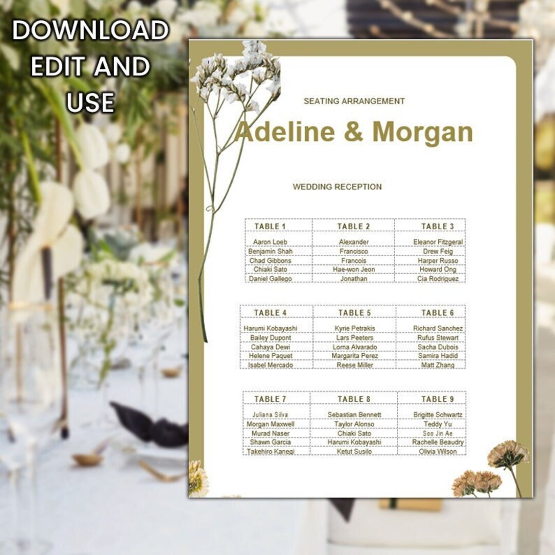 Seating Chart Template Wedding Seating Chart Find Your Seat Sign Table ...