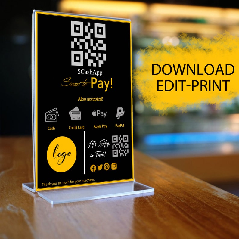 Scan to Pay Black Editable Template, Scan and Pay Sign, Printable QR ...