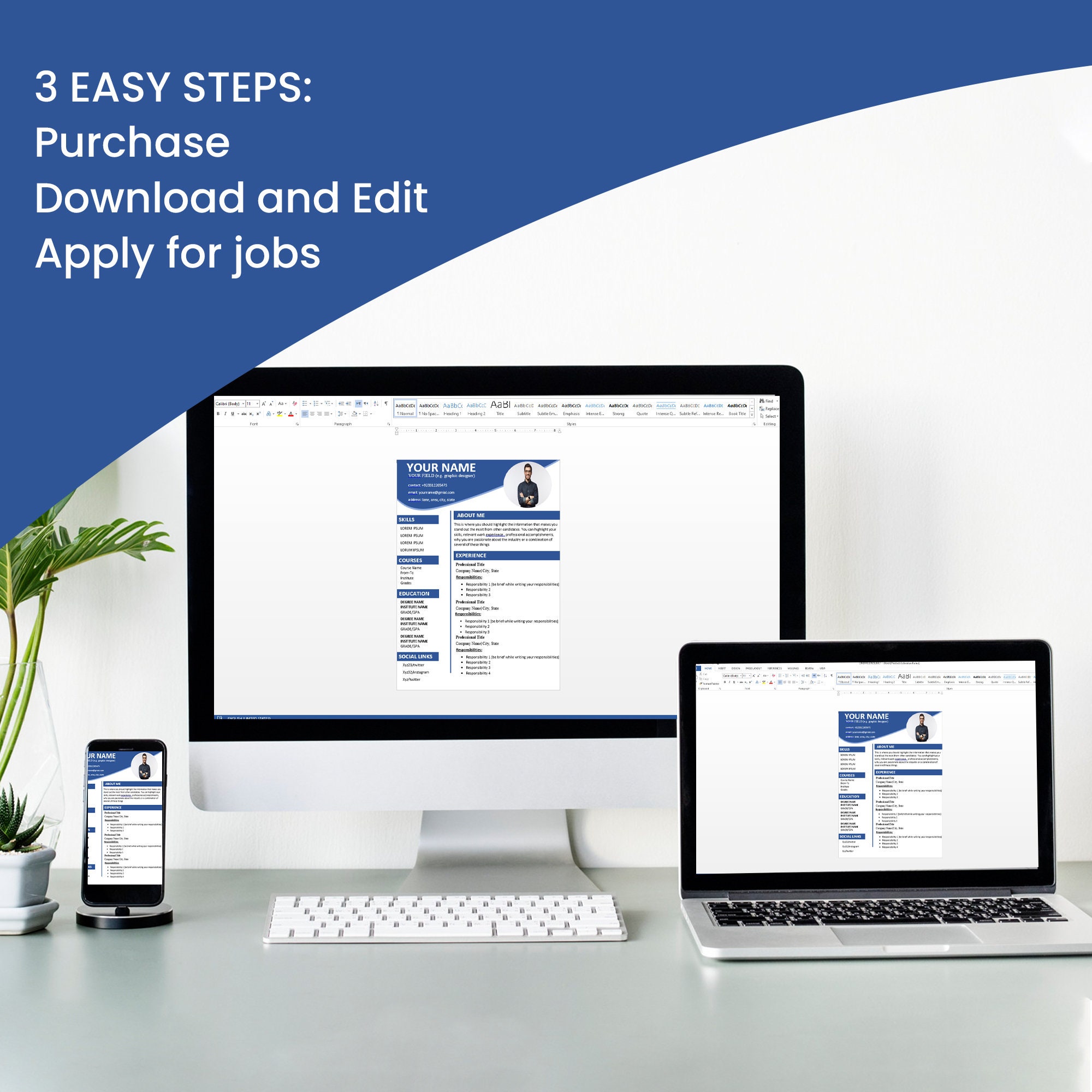 Executive Resume Template for Google Docs, Word, Apple Pages Resume, CV ...