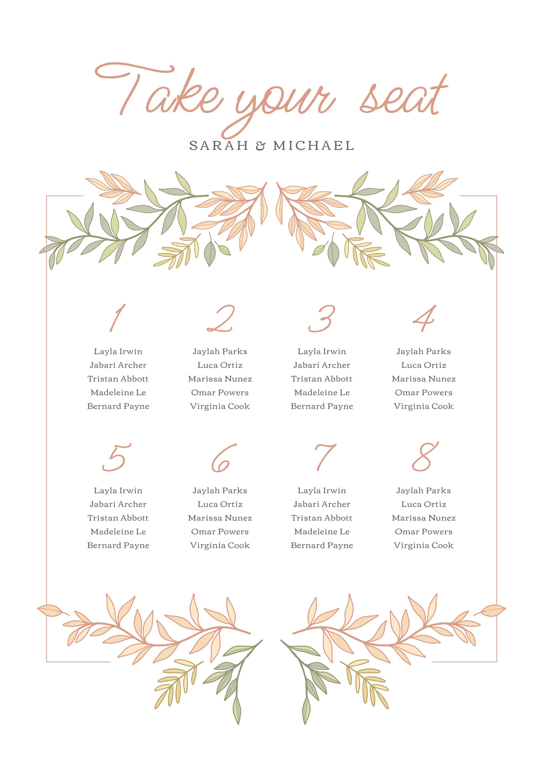 Seating Chart Cards Seating Chart Wedding Table Chart Large Seating ...