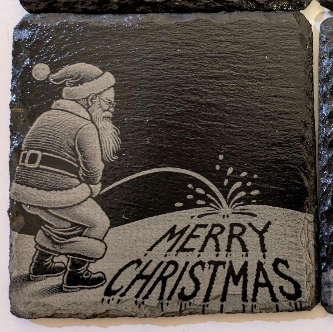 Santa Peeing Coaster, Laser Engraved, Gift, Drink Coaster, Bad Santa ...