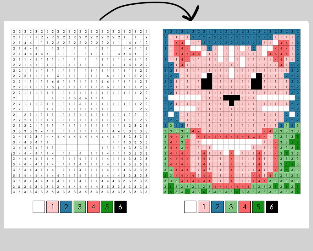 Pixel Art Coloring by Numbers | Cute Animals | Kawaii Style for Kids ...