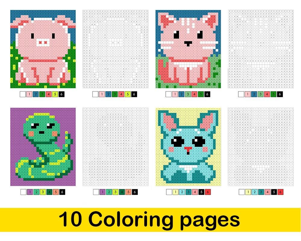 Pixel Art Coloring by Numbers | Cute Animals | Kawaii Style for Kids ...