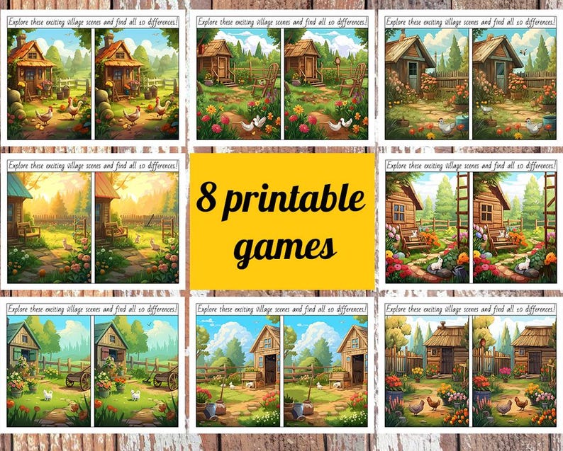 Spot the Difference Game - 8 Rural Scenes | Printable Find 10 ...