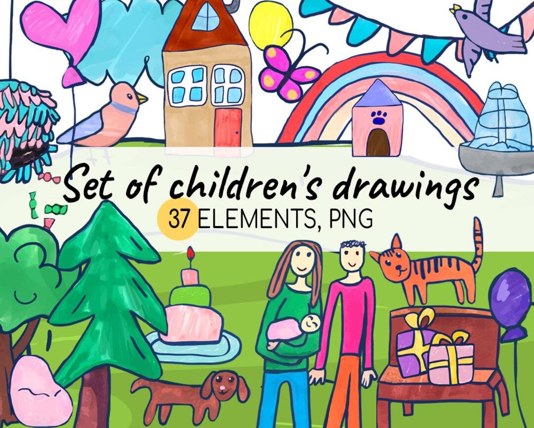 Kids Drawing Bundle: Hand-drawn Clipart Collection for Family Holidays ...