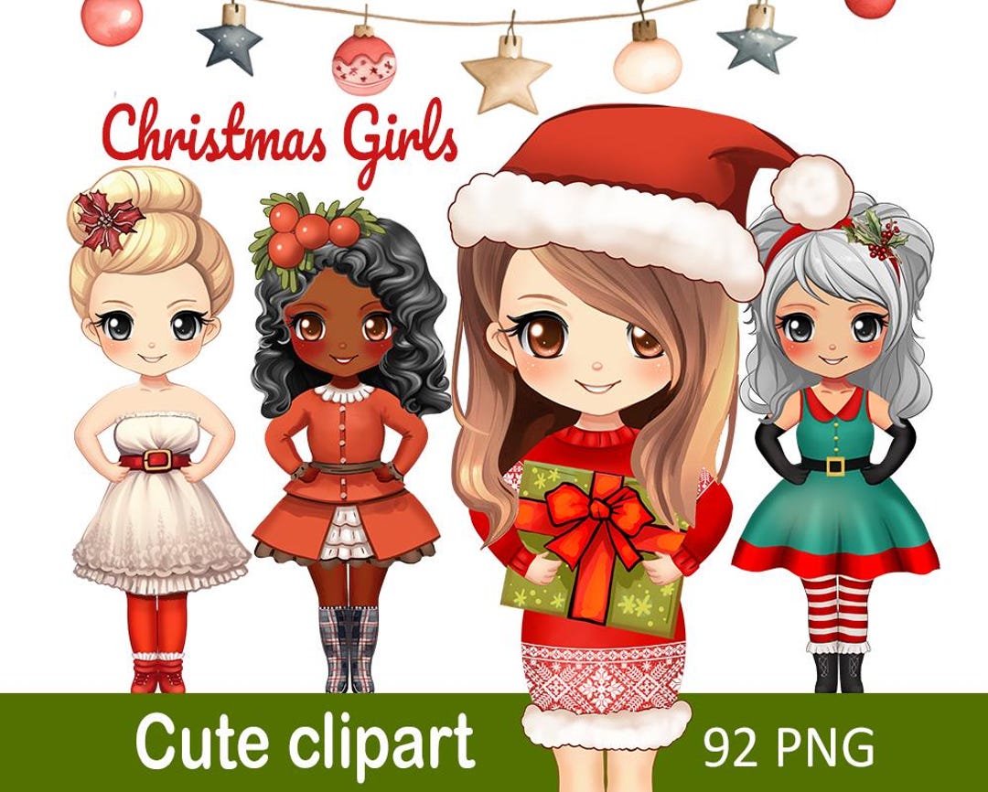Christmas Girl Clipart, Chibi Clipart, Kawaii Girl Creator, Christmas ...
