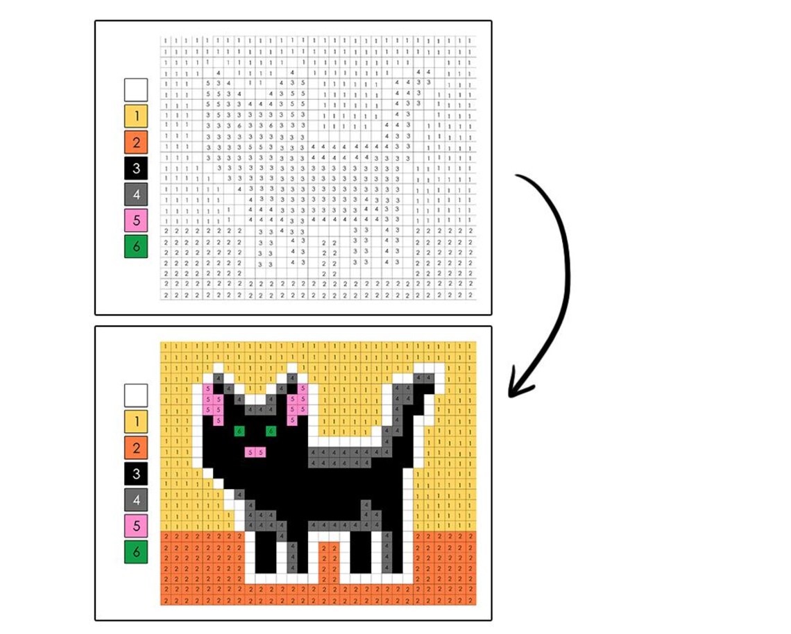 Cute Cats Pixel Art | Coloring by Numbers | Printable & Digital ...