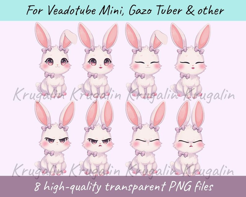 White Bunny Pngtuber Avatar – 8 Chibi Anime-style Reactive Pngs ...