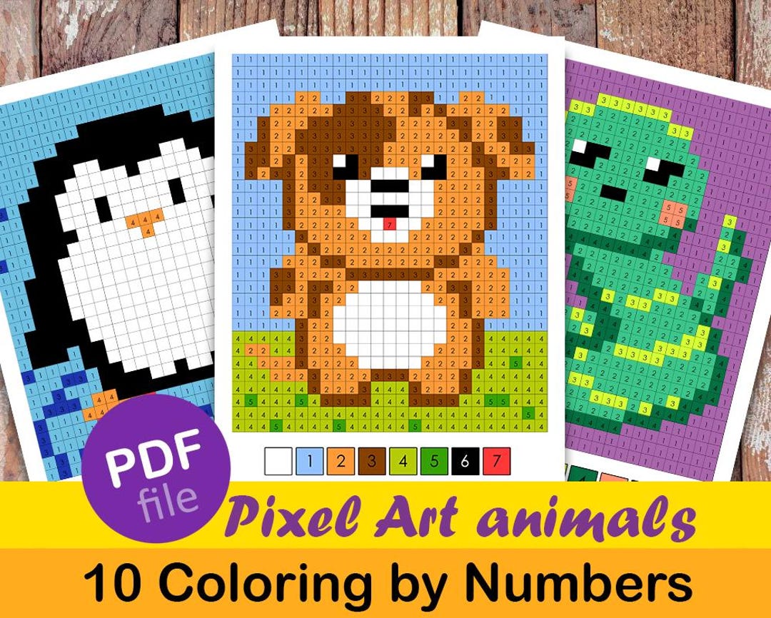 Pixel Art Coloring by Numbers | Cute Animals | Kawaii Style for Kids ...