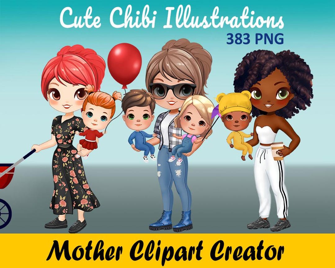 Chibi Mom & Baby PNG | Mothers Day Clipart Bundle | Family Clipart ...