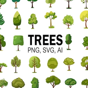 Tree Clipart Bundle | 50 Unique Tree Designs | SVG & PNG Digital ...