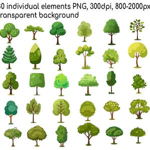 Tree Clipart Bundle | 50 Unique Tree Designs | SVG & PNG Digital ...