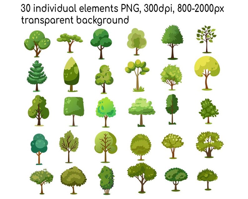 Tree Clipart Bundle | 50 Unique Tree Designs | SVG & PNG Digital ...