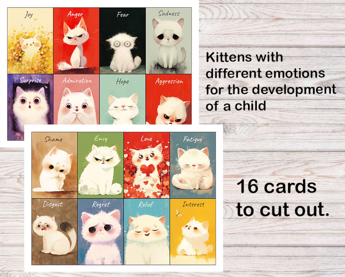 Printable Cards With Emotions, Watercolor Cards With Cute Kittens ...
