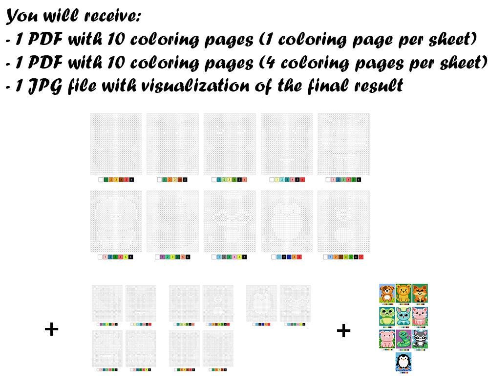 Pixel Art Coloring by Numbers | Cute Animals | Kawaii Style for Kids ...
