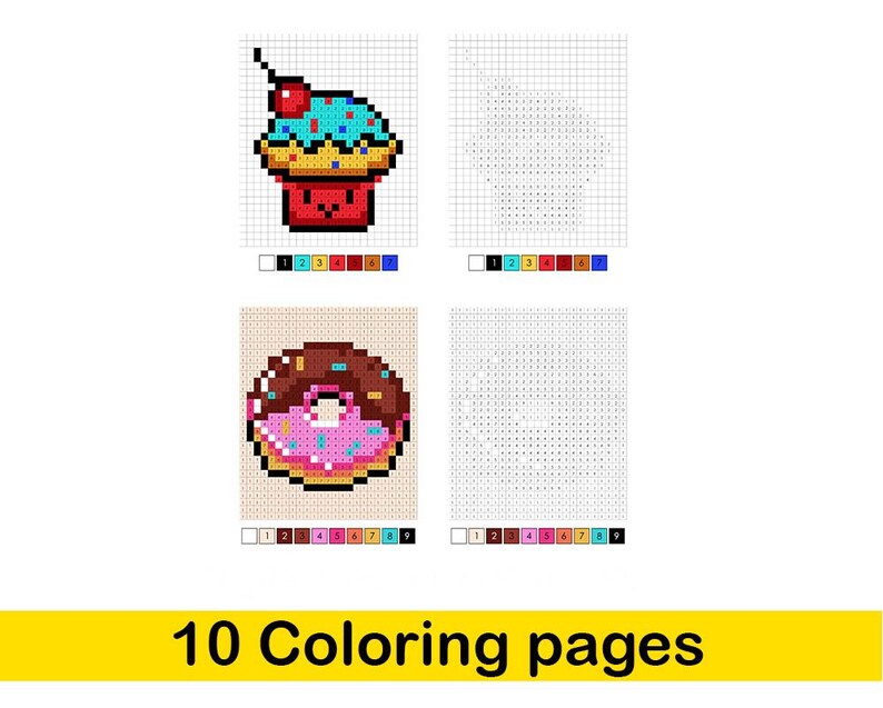 Pixel Art Coloring by Numbers | Sweets | Kawaii Style for Kids and ...