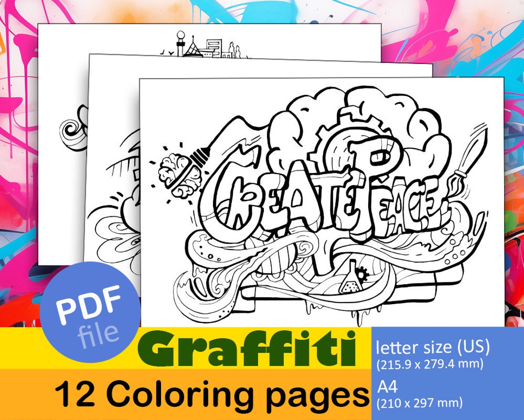 Urban Graffiti Coloring Pages - Instant Download and Print - Etsy
