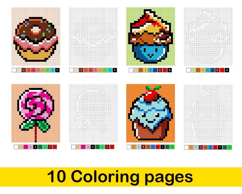 Pixel Art Coloring by Numbers | Sweets | Kawaii Style for Kids and ...