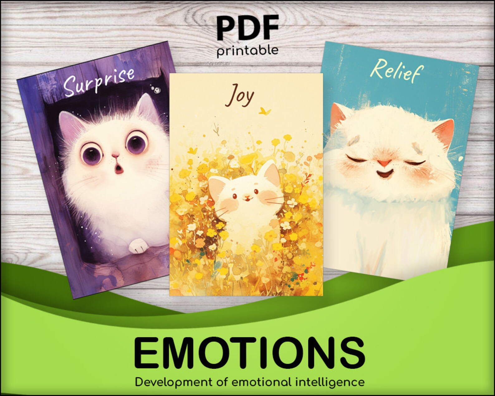 Printable Cards With Emotions, Watercolor Cards With Cute Kittens ...