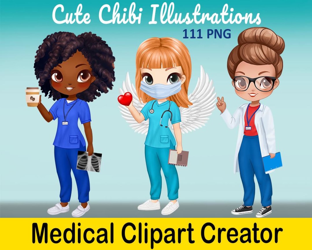 Chibi Nurse Clipart - Customizable Characters, Doctor Clipart, Hospital ...