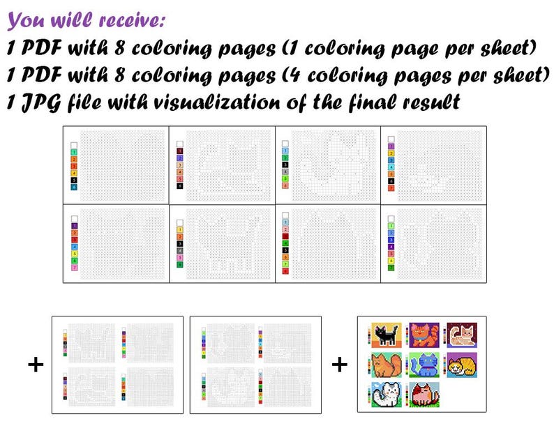 Cute Cats Pixel Art | Coloring by Numbers | Printable & Digital ...