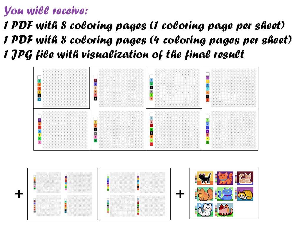 Cute Cats Pixel Art | Coloring by Numbers | Printable & Digital ...