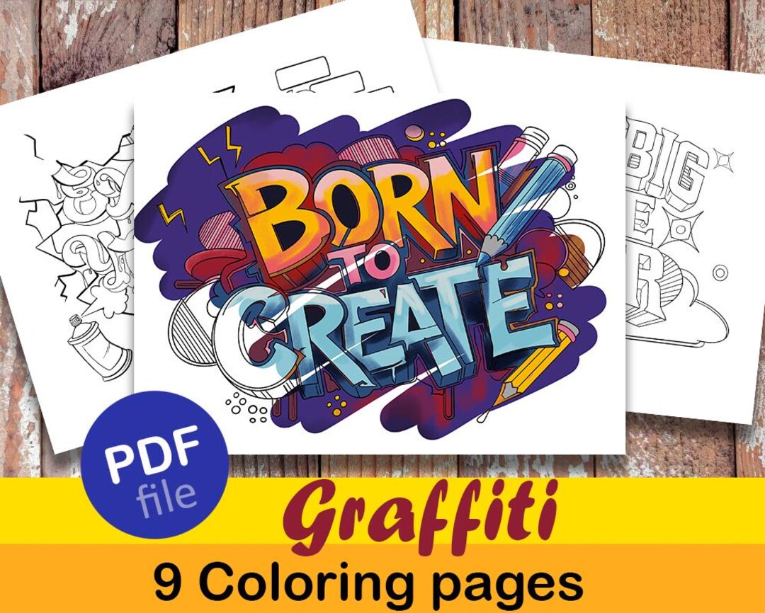 Graffiti Coloring Pages Pdf - Urban Art - Instant Download - Print at ...
