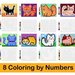 Cute Cats Pixel Art | Coloring by Numbers | Printable & Digital ...