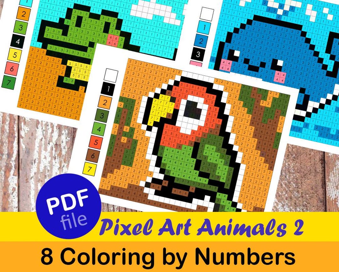 Animal Pixel Art Coloring Pages | Kids Color by Number Kawaii Style ...