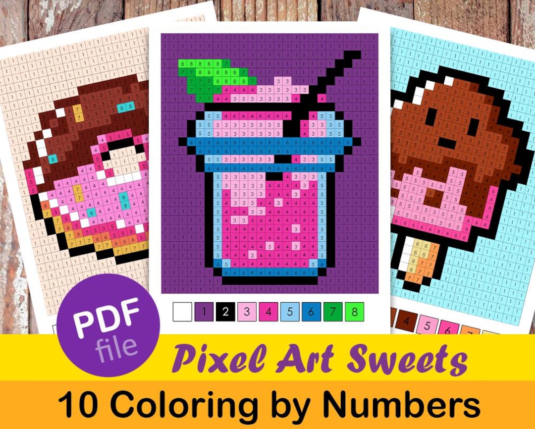 Pixel Art Coloring by Numbers | Sweets | Kawaii Style for Kids and ...
