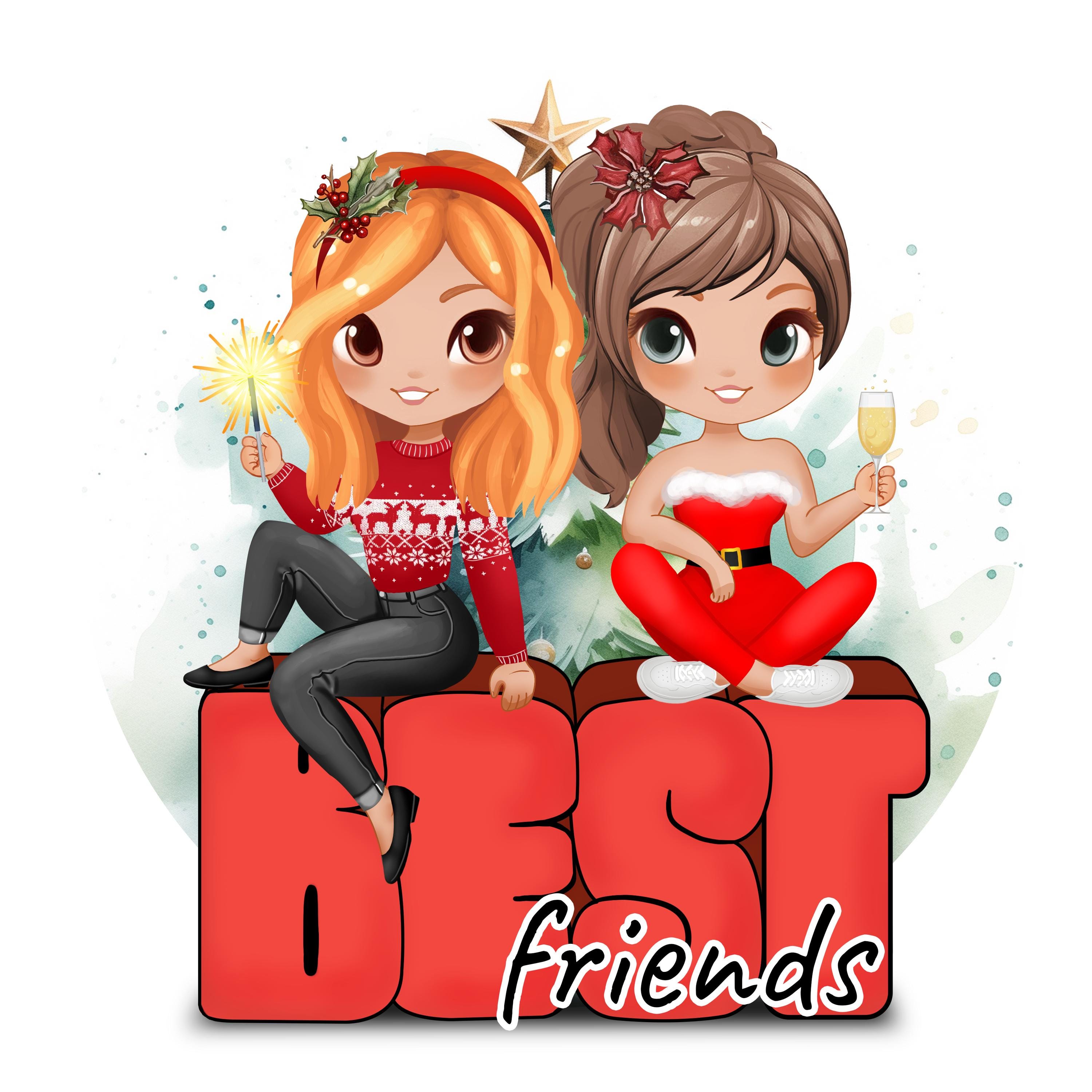 Best Friends Christmas Clipart, Sisters Clip Art, Girls Set, Chibi ...