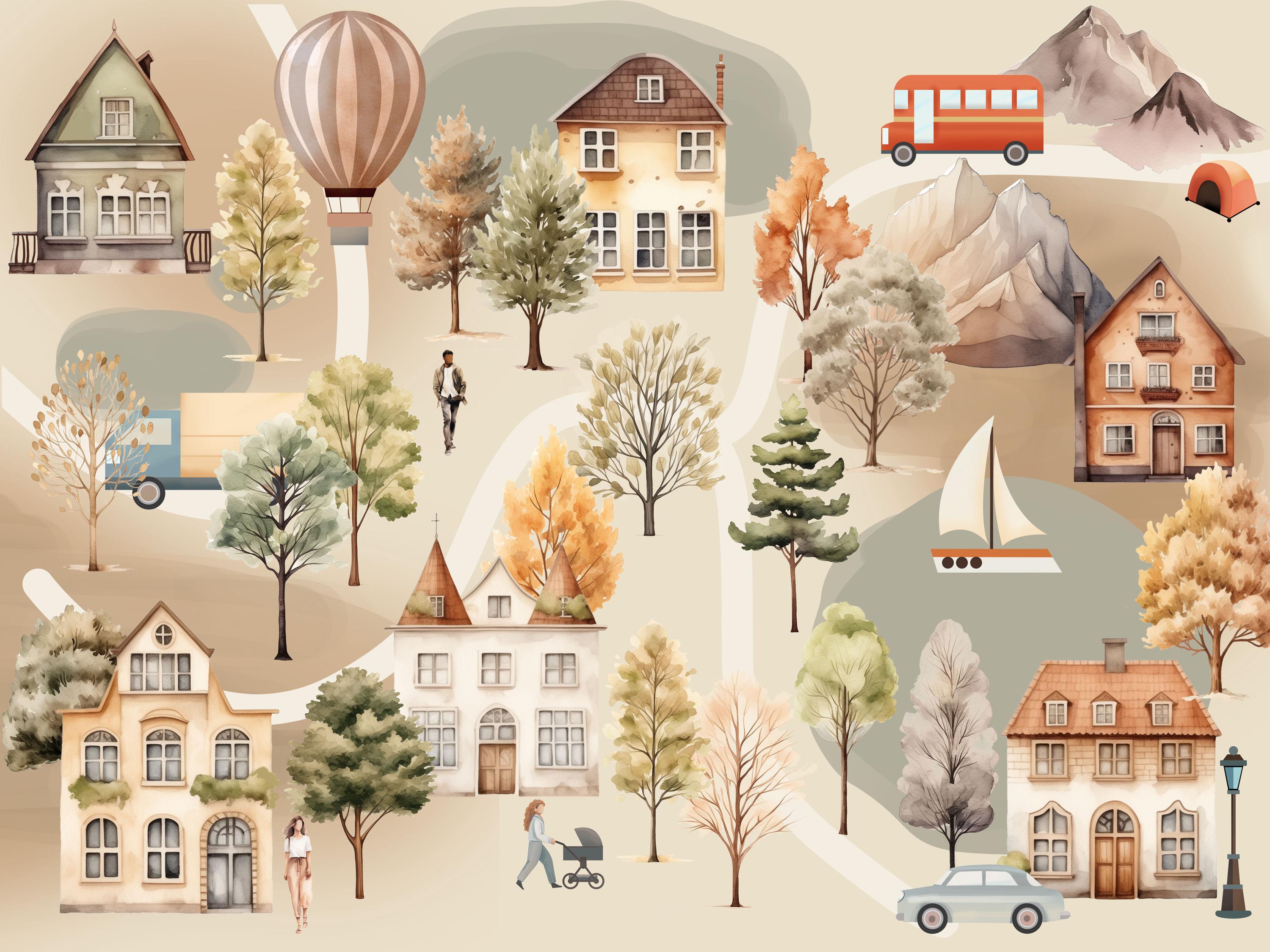 Watercolor Map Creator Clipart – City Map Art – Digital Clipart – Kids ...