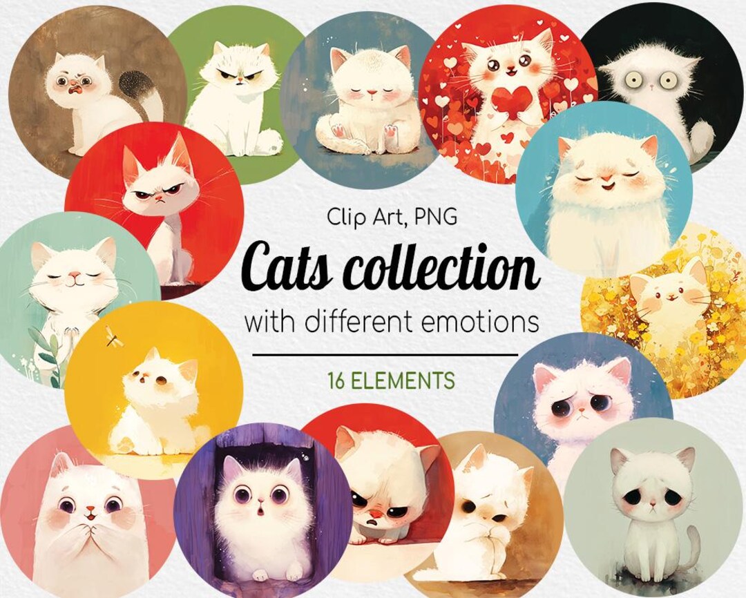 Cats, Different Emotions, Kids Clipart, Png Clipart, Cartoon Cats ...