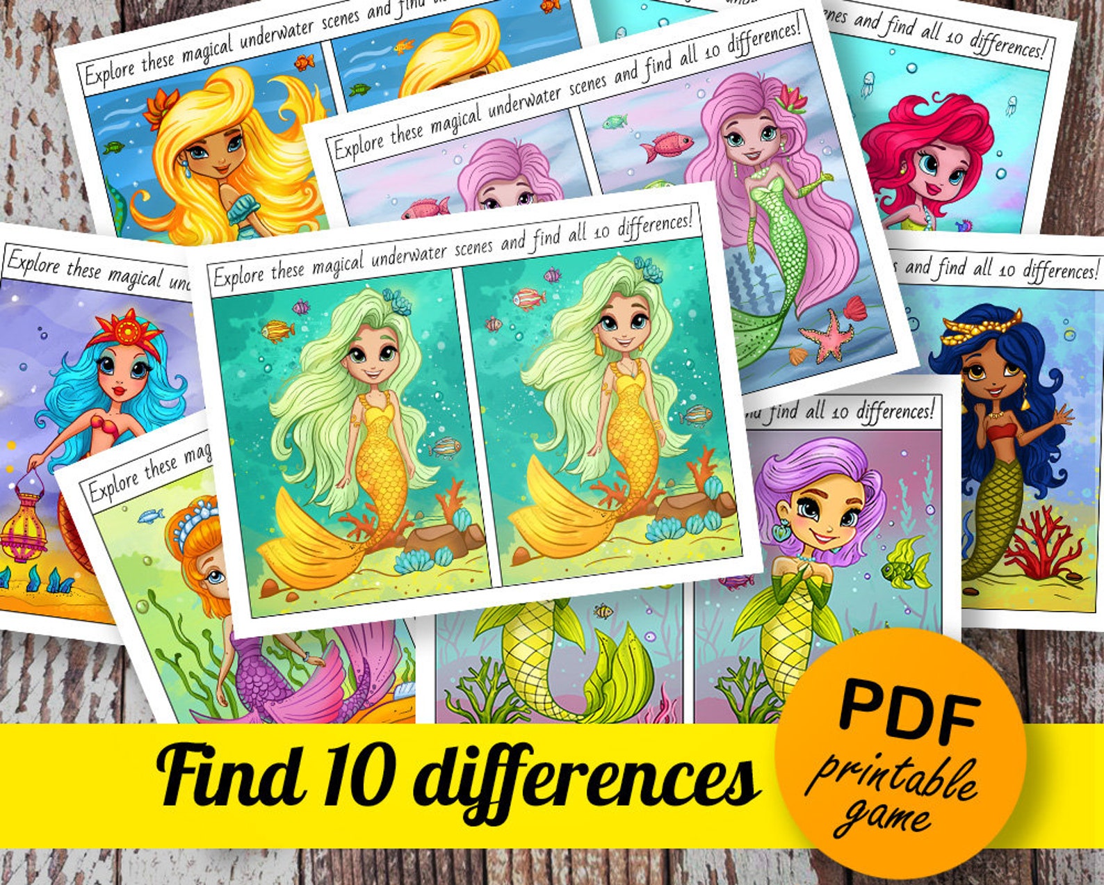 Little Mermaids - Find the Differences - Printable Game - Children's ...