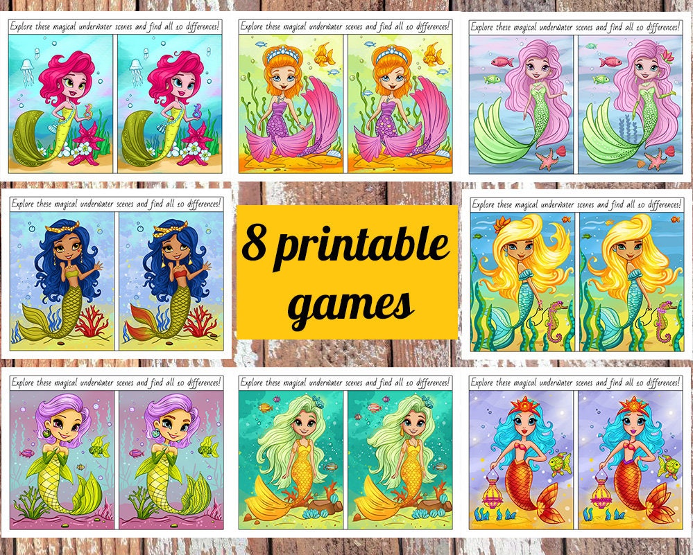 Little Mermaids - Find the Differences - Printable Game - Children's ...