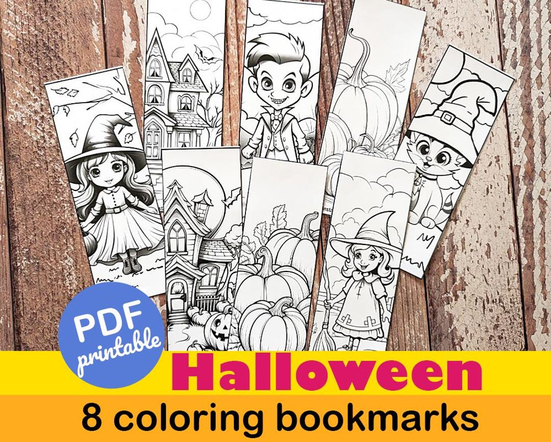 Printable Coloring Halloween Bookmarks - Set of 8 - Coloring Bookmarks ...