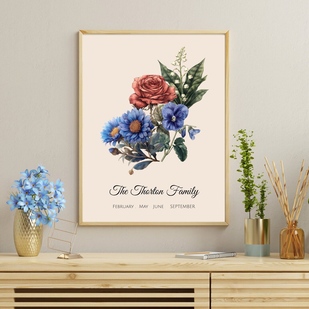 Mothers Day Family Print, Birth Flower Custom Bouquet, Birth Flowers ...