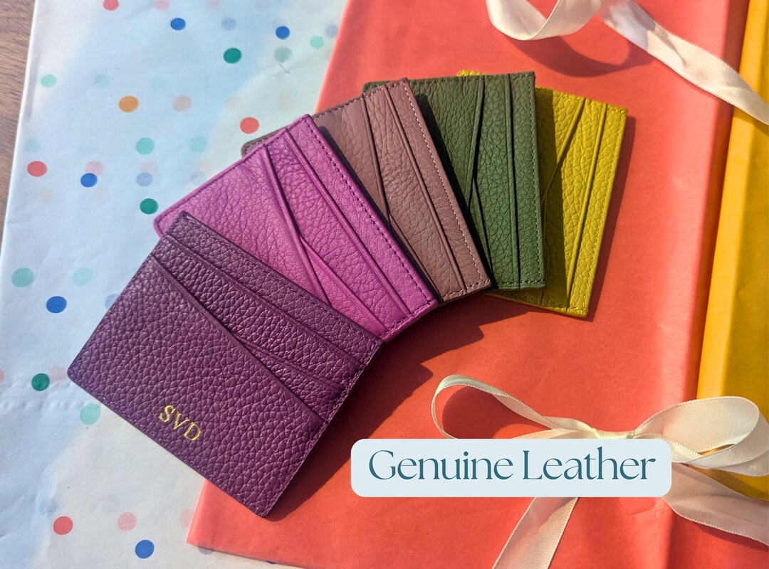 Genuine Leather Card Holder, Custom Initials Slim Card Wallet, Credit ...