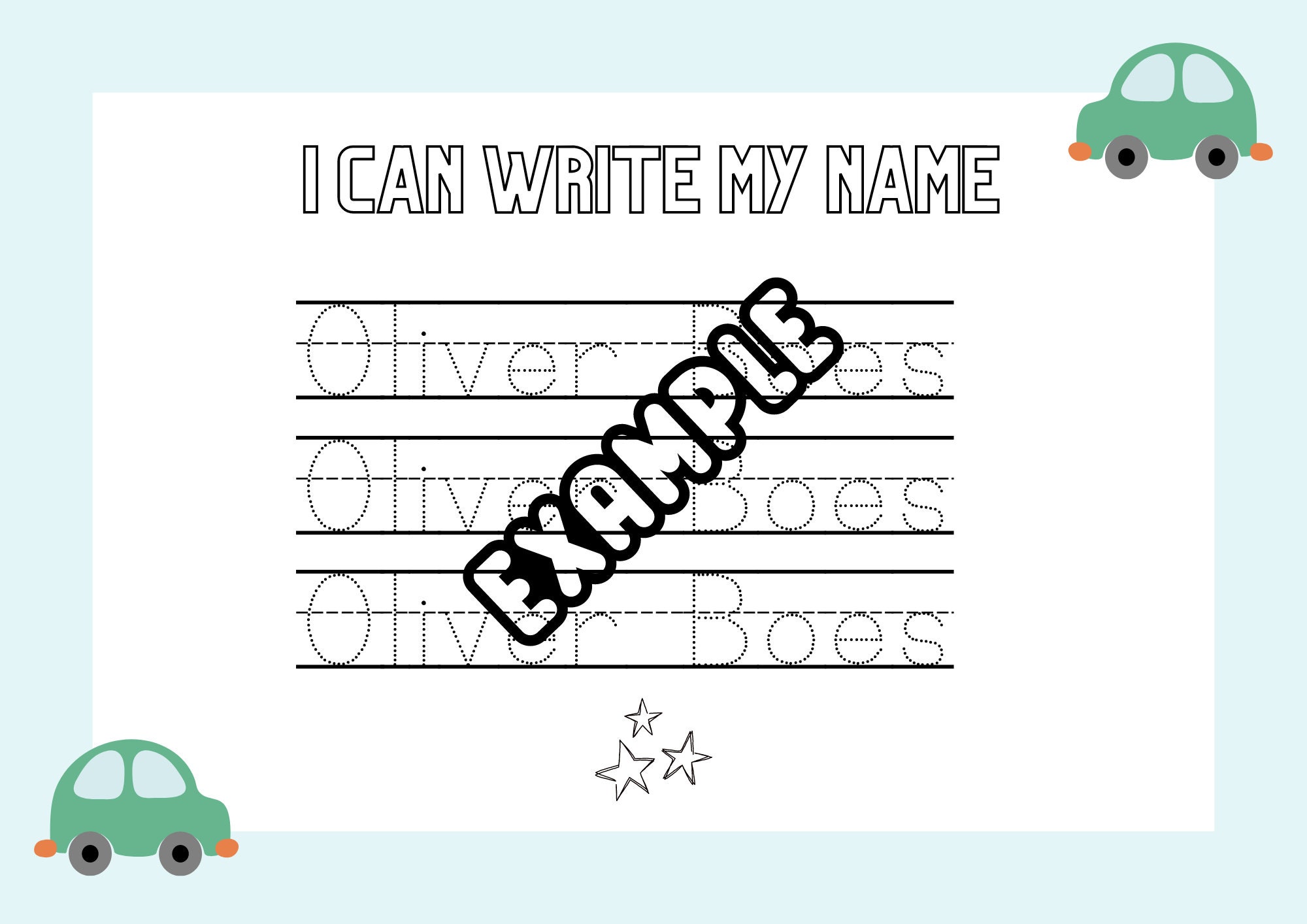 Cars Lowercase, Personalised Name Tracing, Preschool Name Practice, I ...