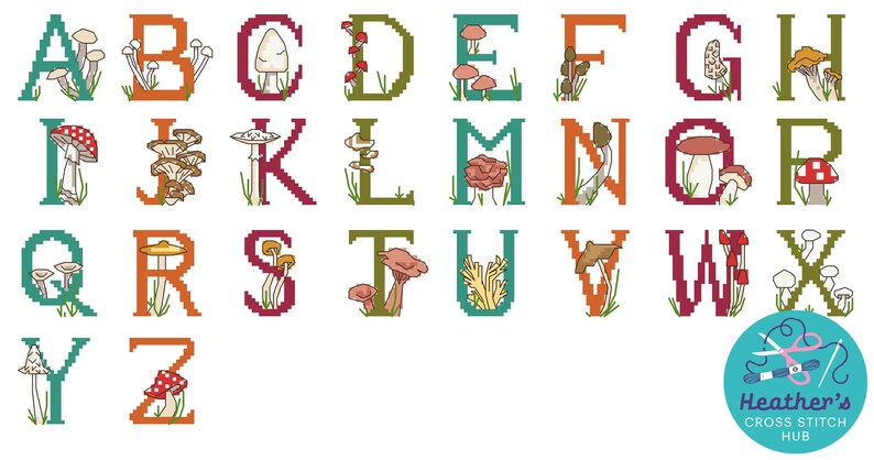 Mushroom Alphabet Cross Stitch Pattern PDF, Toadstool ABC Chart ...