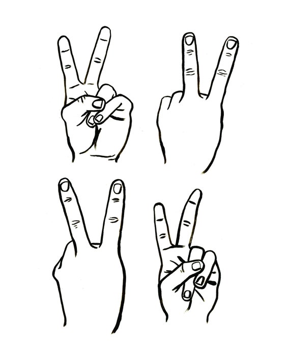 Peace Sign Bunny Ears Print | Etsy