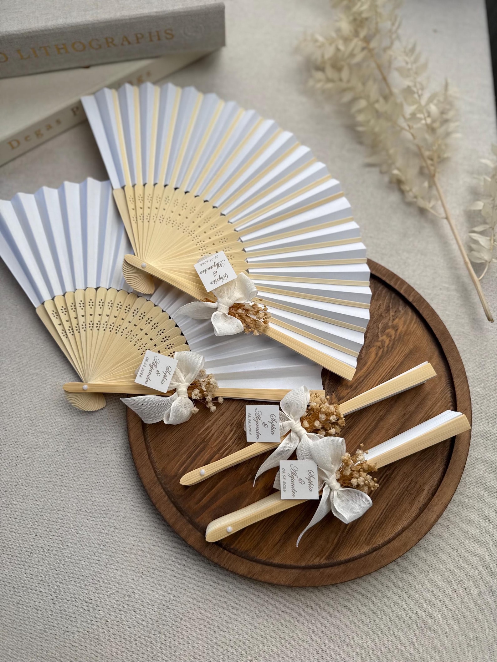 Personalized Wedding Hand Fan: Ribbon & Dried Flowers, Elegant Keepsake ...