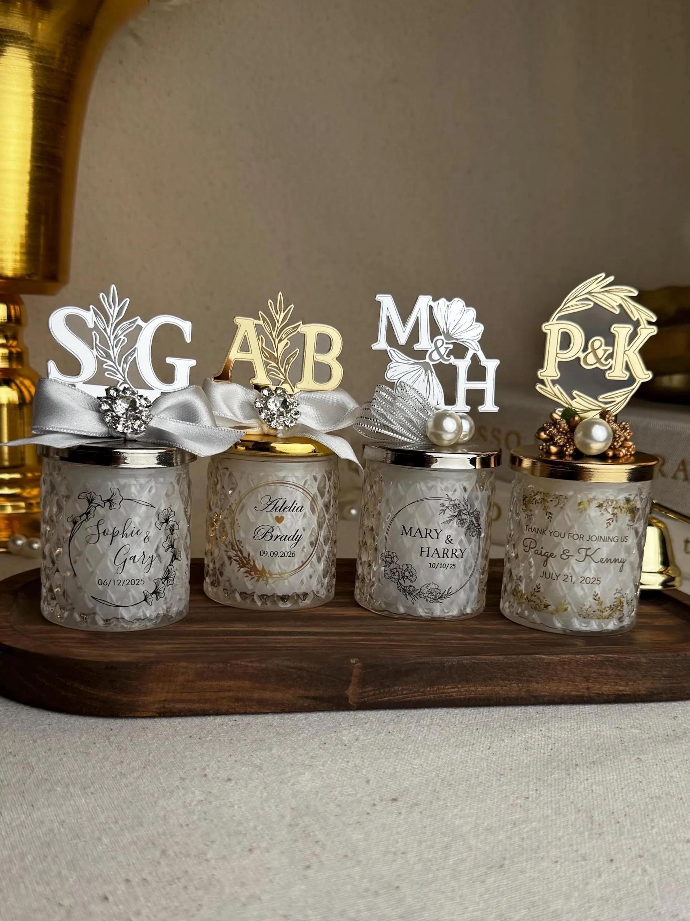 Personalized Monogram Wedding Favors, Custom Initials Lid Gold Candle ...