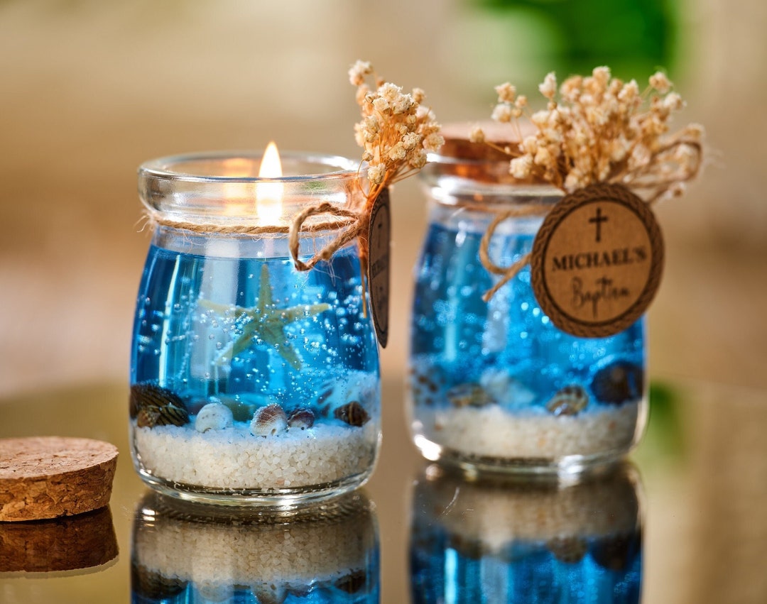 Personalized Tropical Beach Candle Favors • Seashell Gel Candle ...