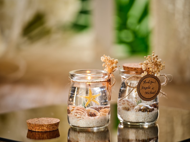 Personalized Tropical Beach Candle Favors • Seashell Gel Candle ...