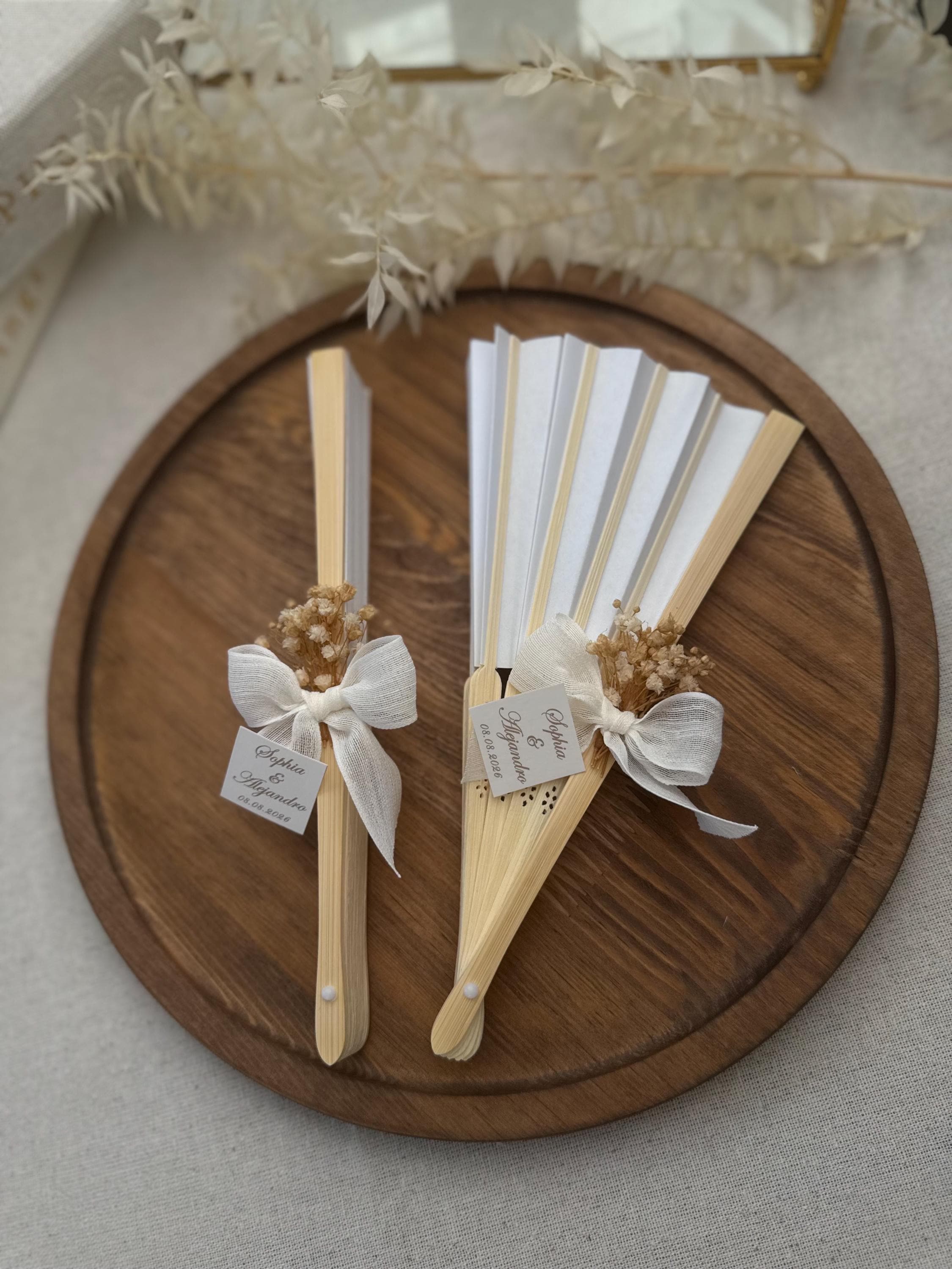 Personalized Wedding Hand Fan: Ribbon & Dried Flowers, Elegant Keepsake ...