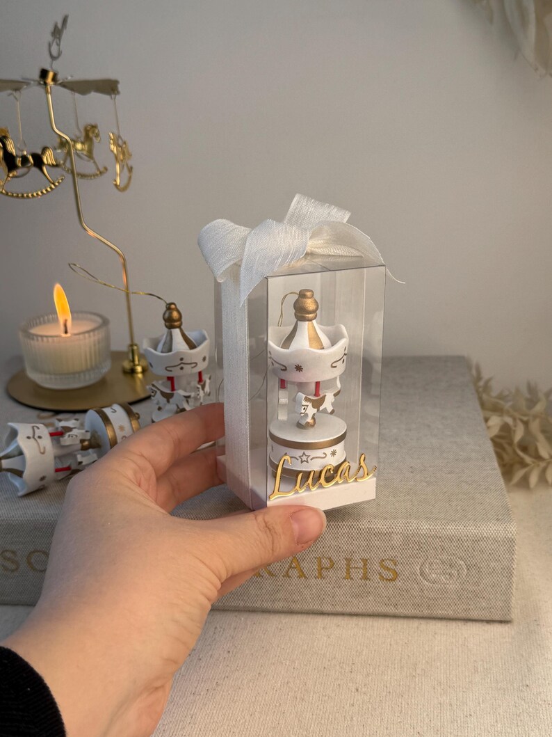 Personalized Carousel Baby Shower Favor With Name, Mini Keepsake Table ...